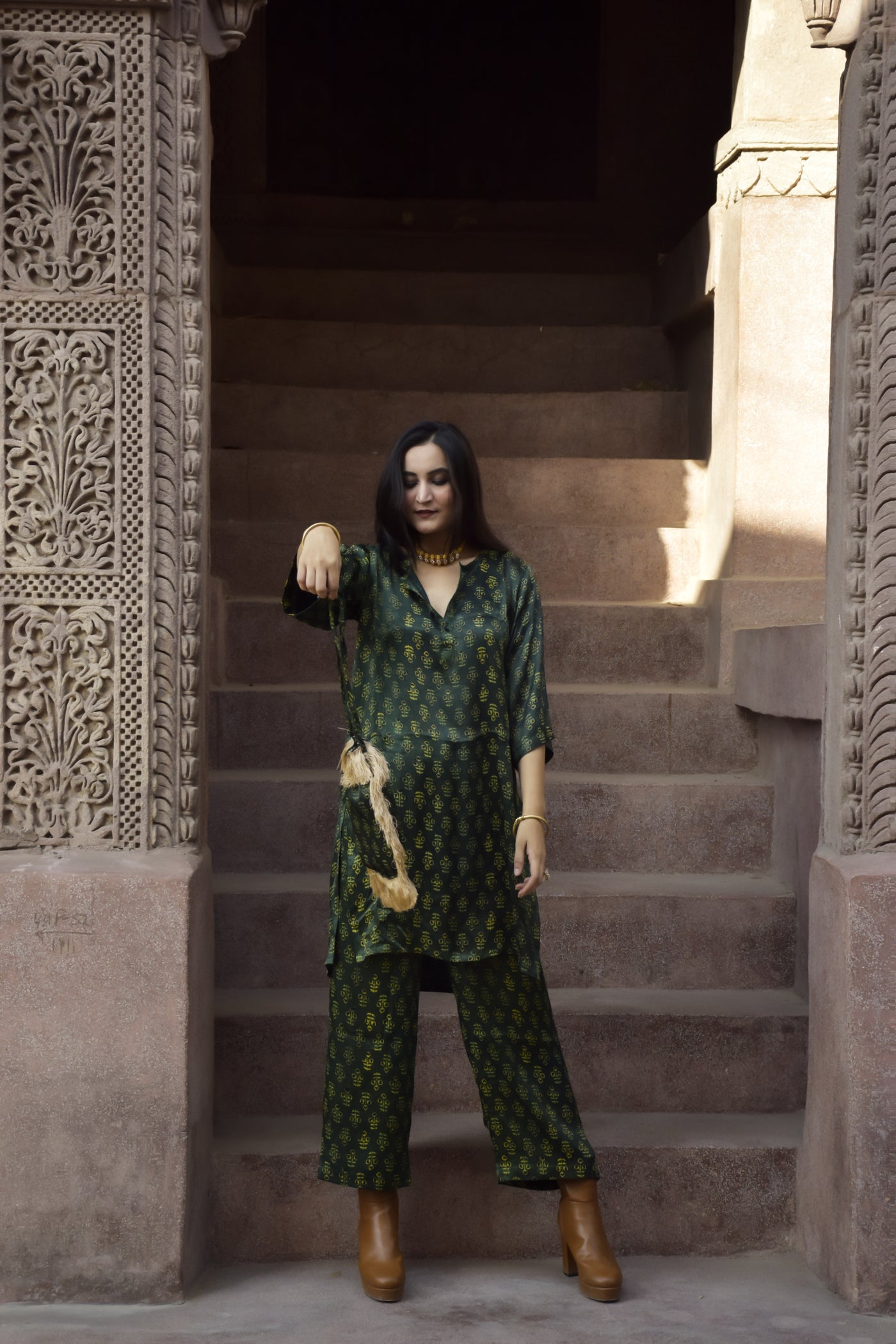 Green Hand Block Printed Co-ord Set – VAAGO INDIA